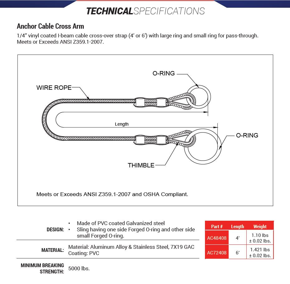 PALMER SAFETY AC48408 ANCHOR CABLE CROSS ARM %u2013 4 FT. 3121134122318 ...