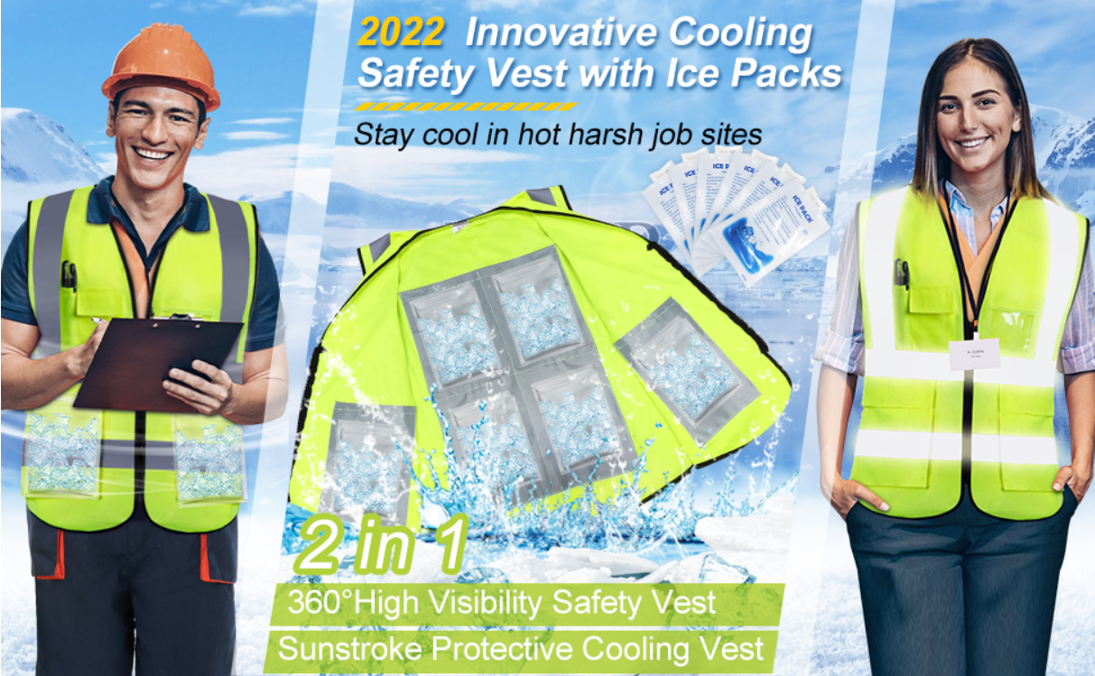 Cooling Ice Vest with 8pcs Ice Pack - for Men & Women (Non-adjustable ...